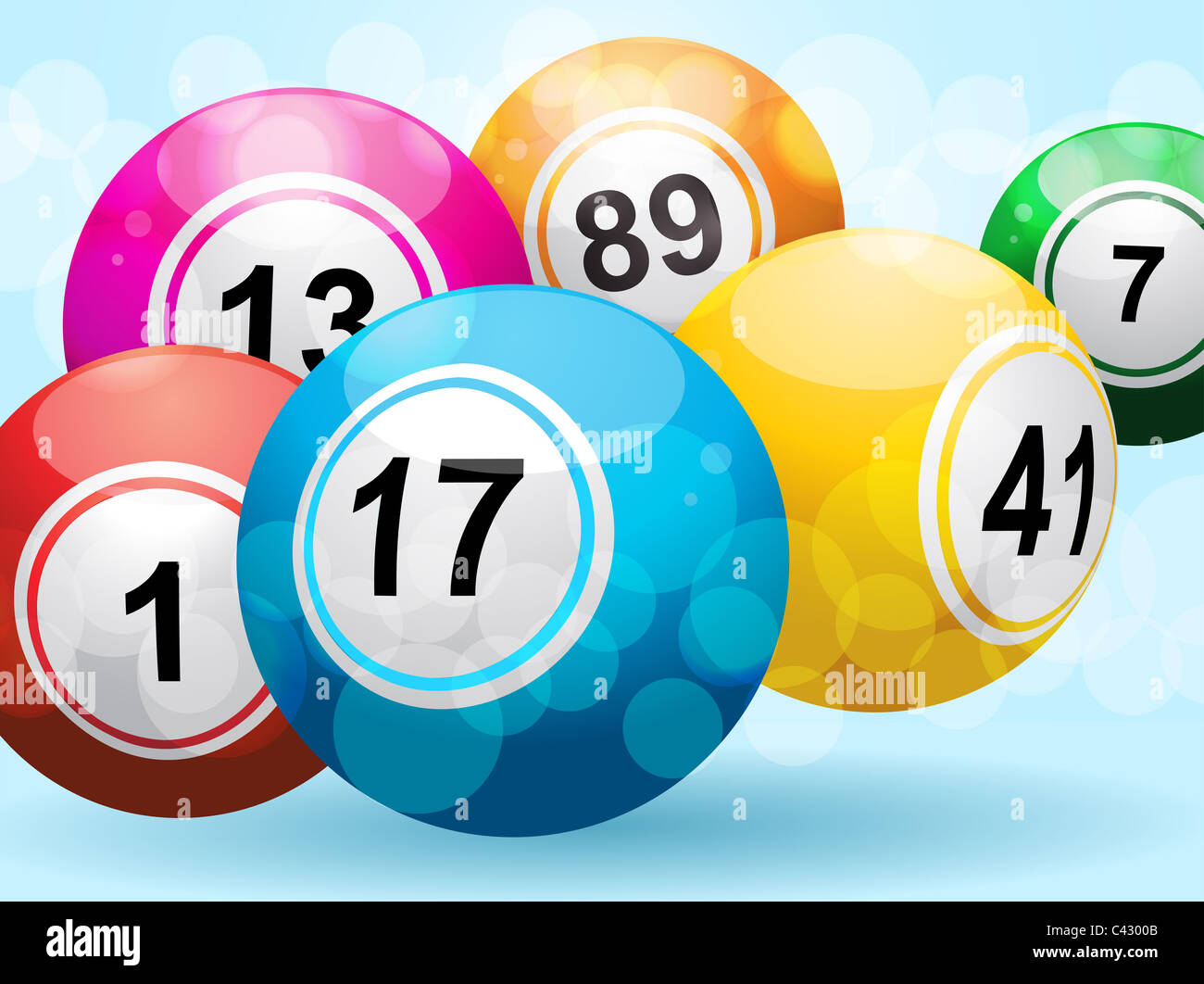 3d bingo balls on a landscape blue background Stock Photo - Alamy