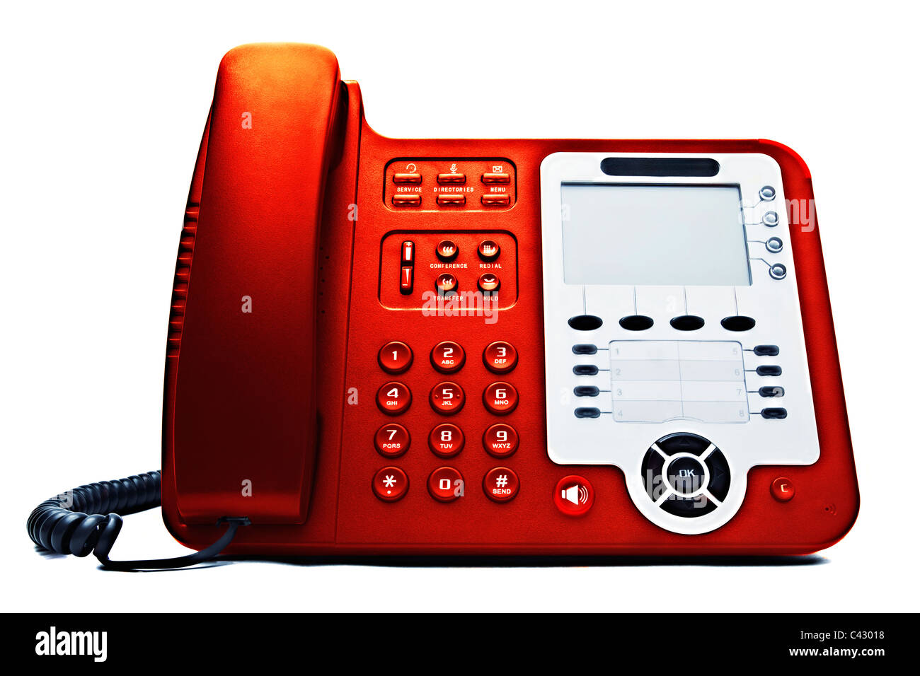 red IP phone closeup isolated on white background Stock Photo - Alamy