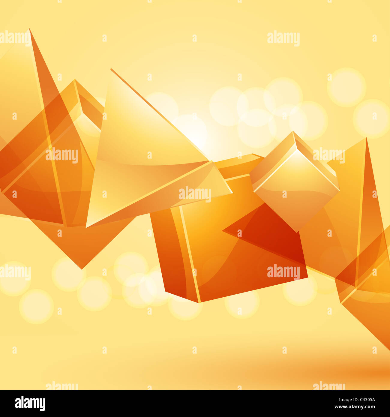 Glossy 3d orange cubes and pyramids on an orange background with ...