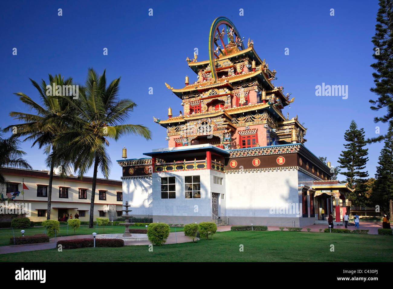 Kushalnagar Temple (Tibetan settlement), Karnataka, India Stock Photo ...