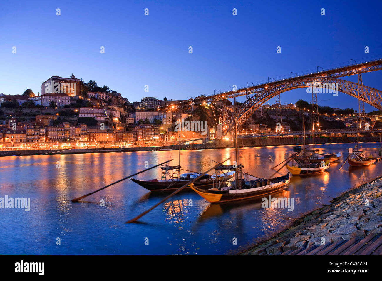 Porto Wine Carrying Barcos (Barges), River Douro and city skyline ...