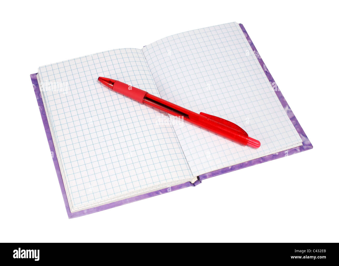 notebook with a red pen isolated on white background Stock Photo - Alamy