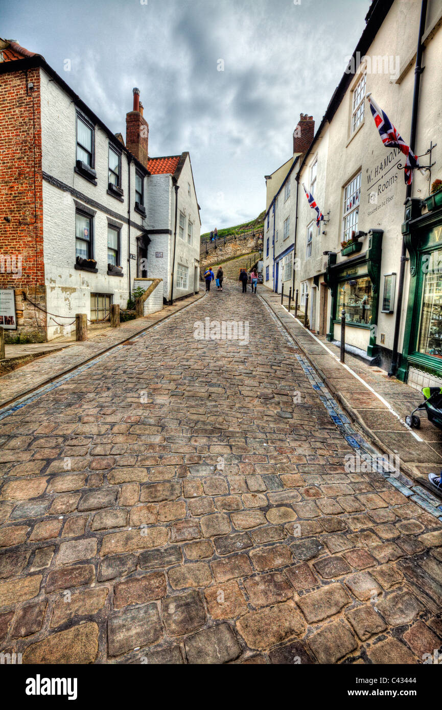 Whitby town bottom of the steps that lead to the church and abbey ...