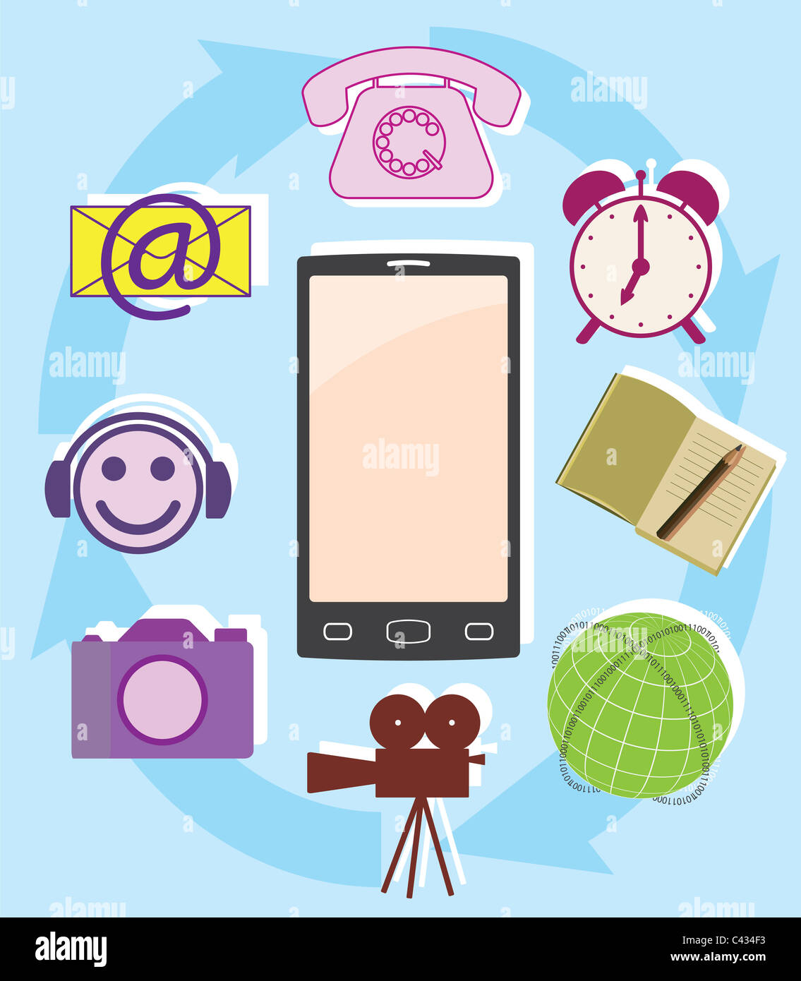 Mobile phone as multifunctional device. Abstract illustration Stock ...