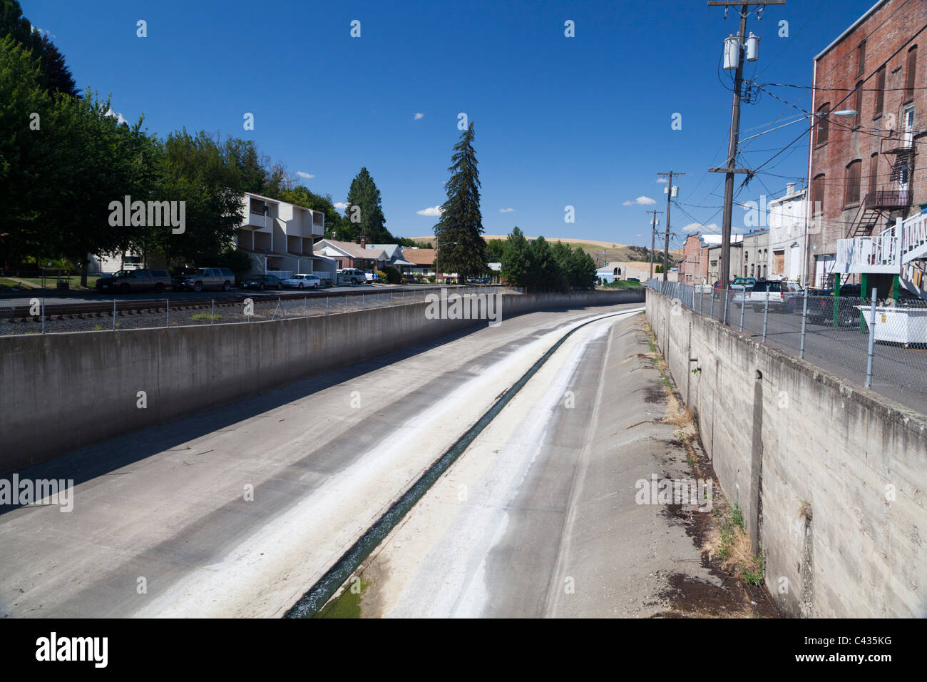 Channelised section of the South Palouse River in Colfax Washington USA ...