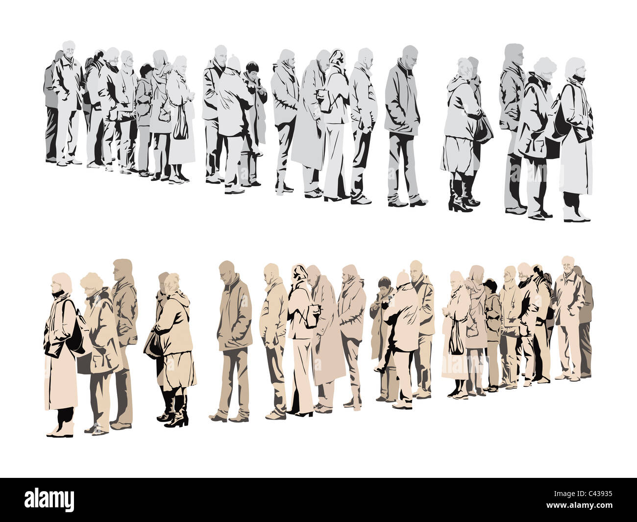 People Standing In Line Drawing