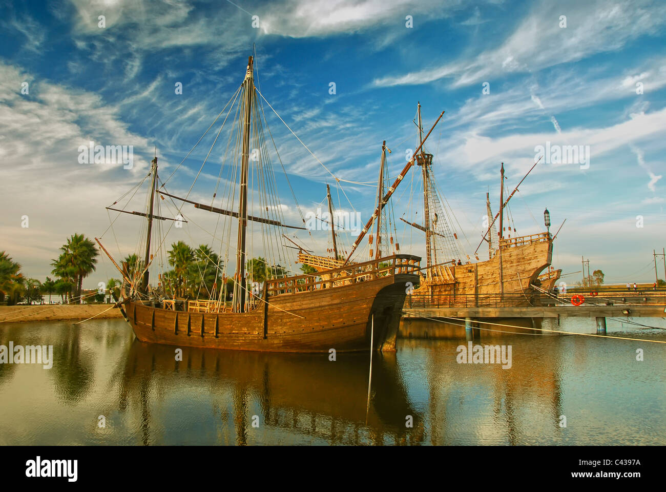 Replicas of the old ships caravelas the Santa Maria, of Christopher ...