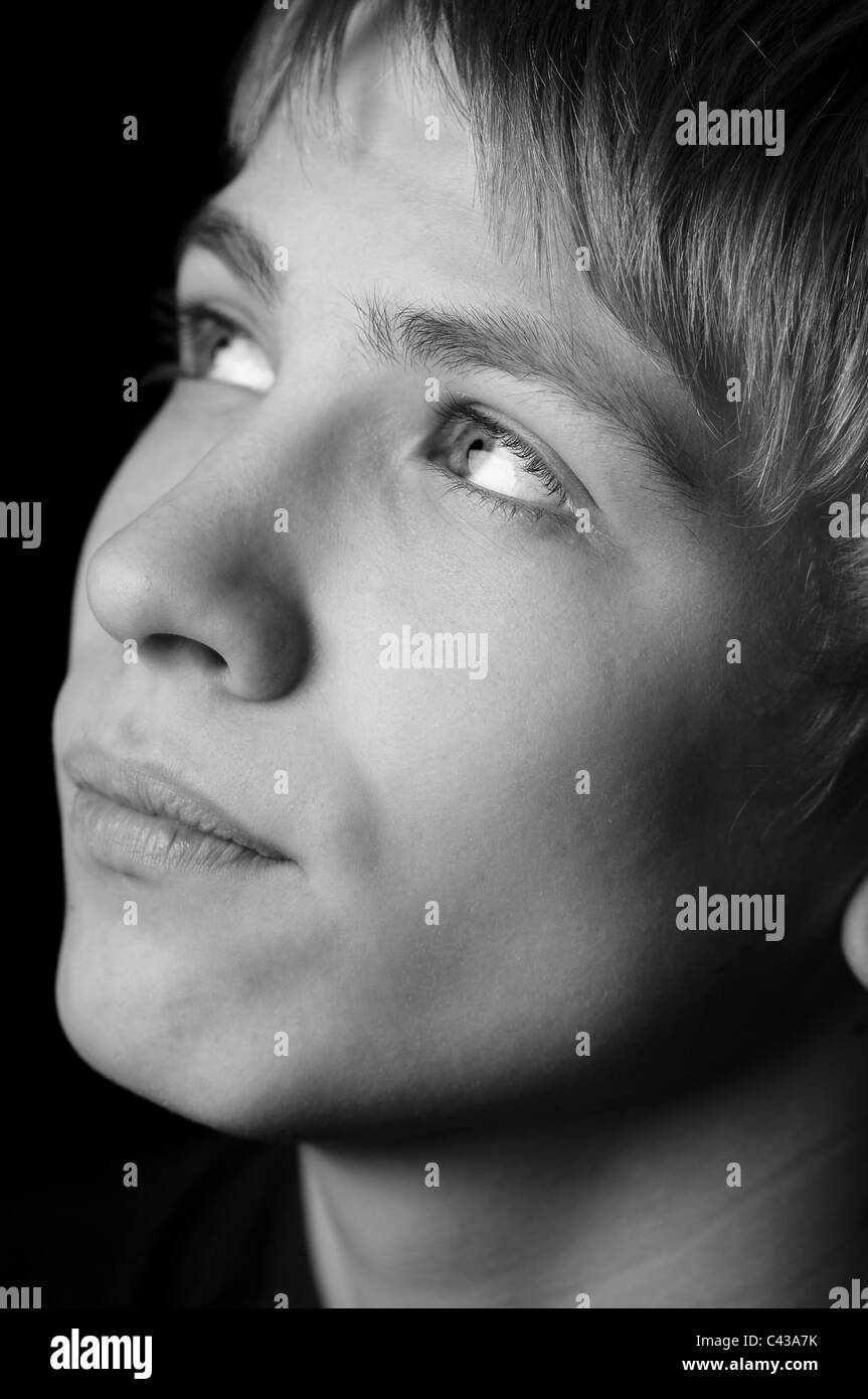 Boy with a sad facial expression Black and White Stock Photos & Images ...