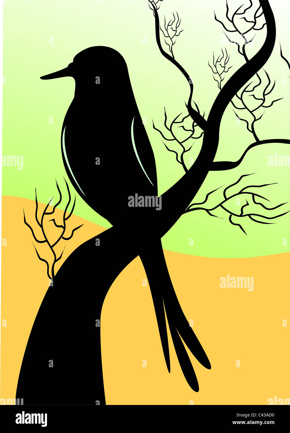 Illustration of a bird sitting on a tree Stock Photo - Alamy