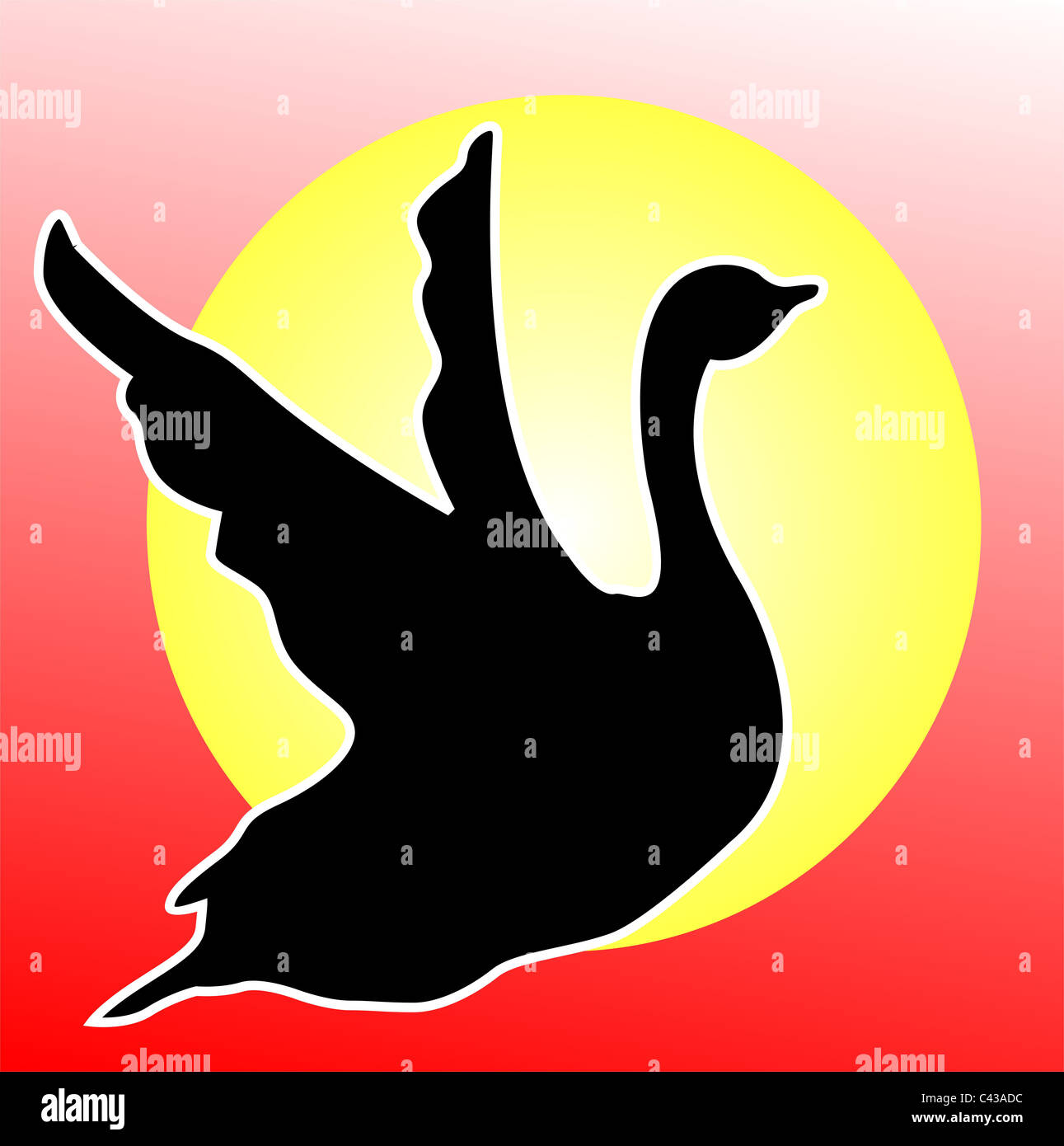 Illustration of a silhouette of swan flying Stock Photo - Alamy