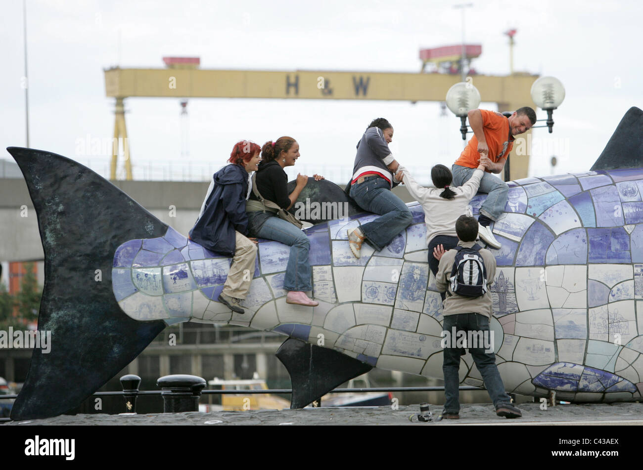 Fish of knowledge beside the river lagan lookout hi-res stock ...