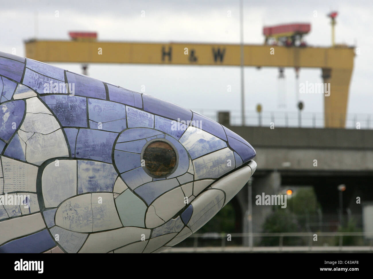 Fish of knowledge beside the river lagan lookout hi-res stock ...