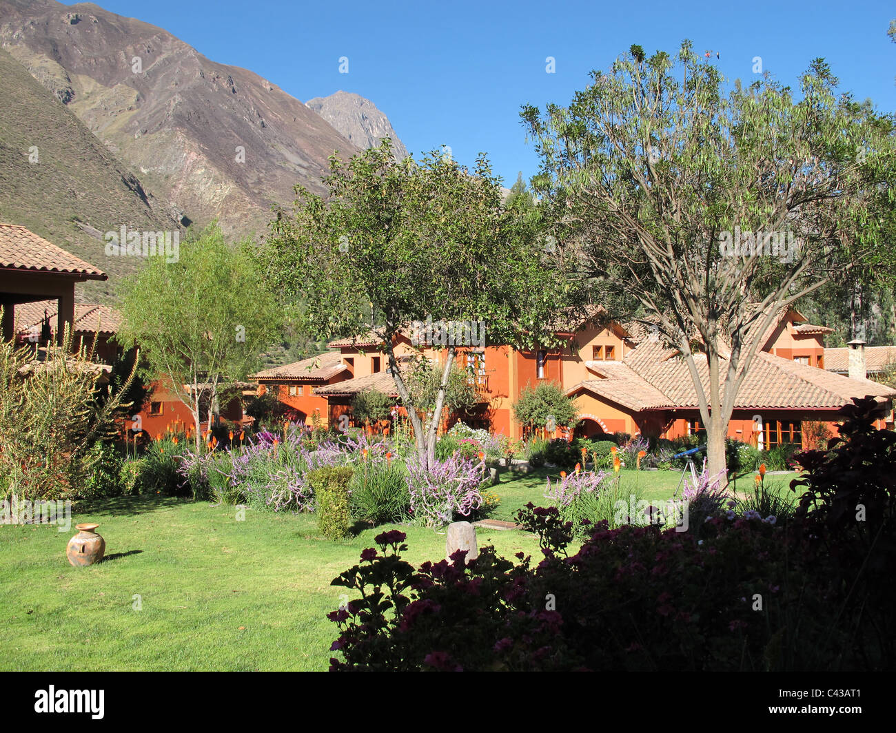 Pakaritampu hotel garden, Ollantaytambo near Cusco, Peru Stock Photo ...