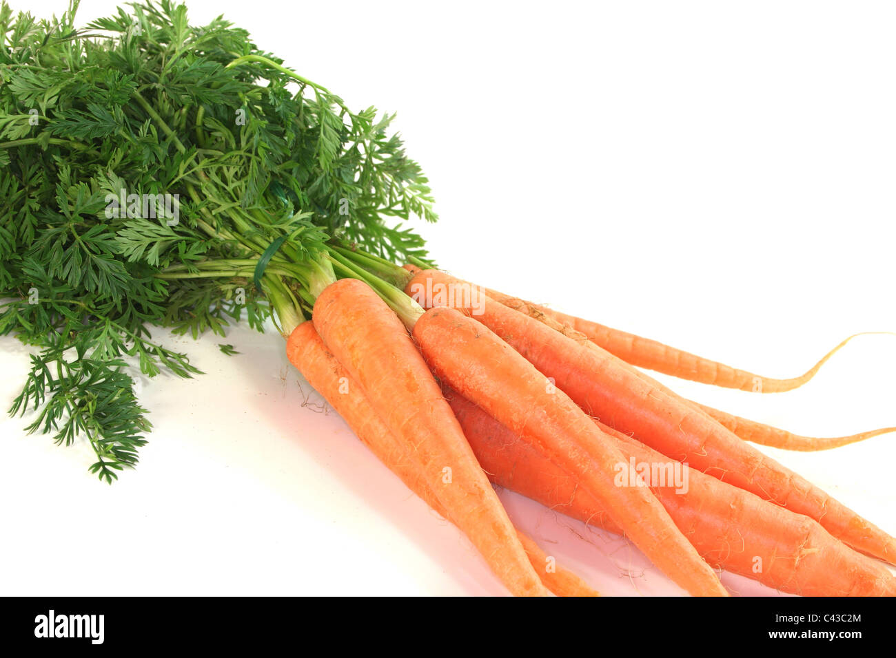 a bundle of carrots on a white background Stock Photo - Alamy