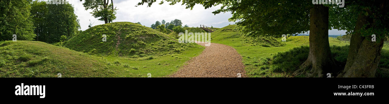 Panorama of the entrance to Danebury Iron Age Hill fort, Hampshire, UK ...