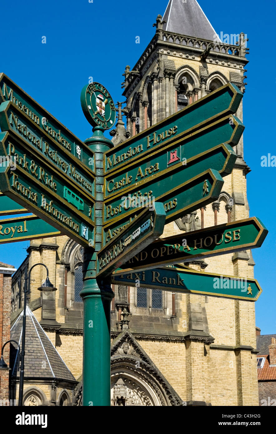 Close up of tourist information sign signpost signs York North ...