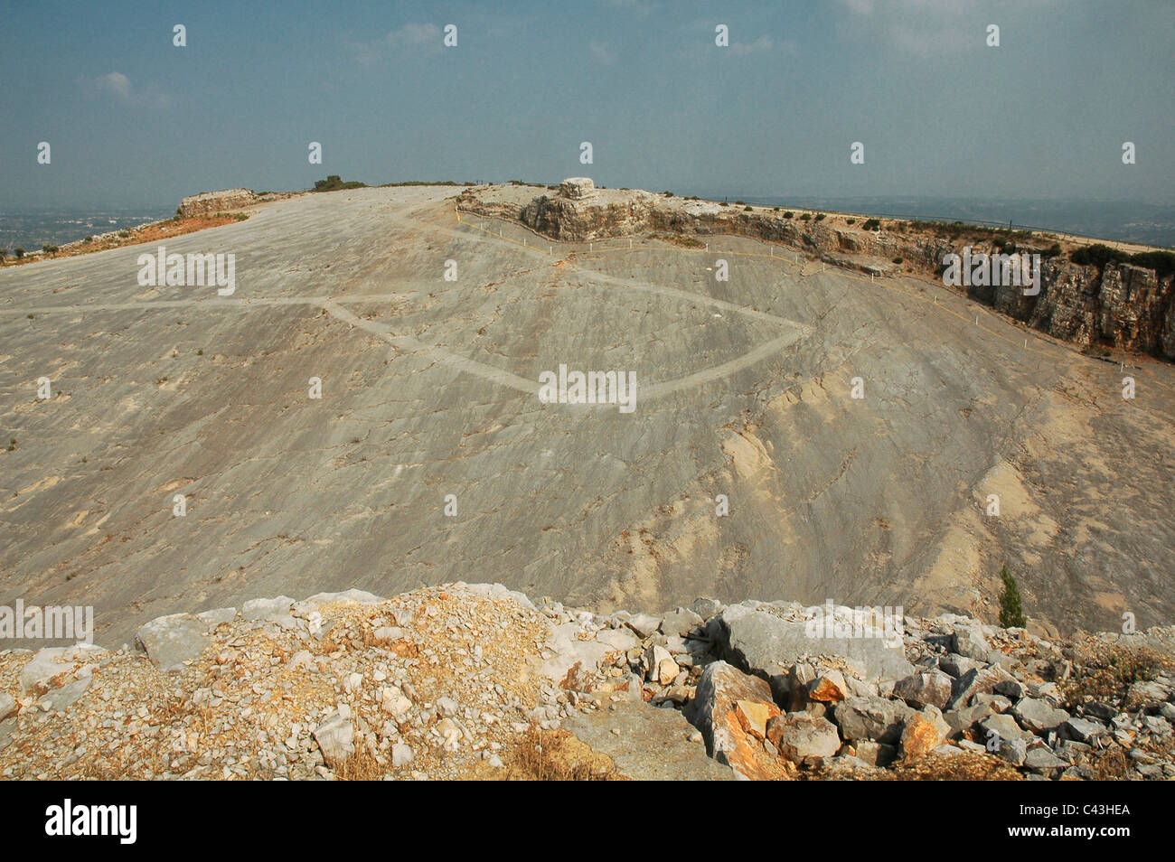 View of footprints preserved in the limestone created by sauropods, a ...