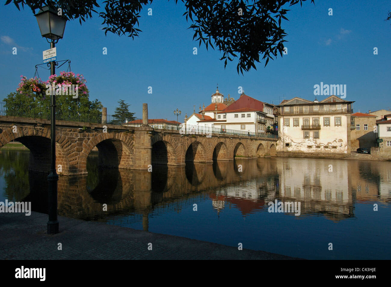 A downstream view of the 1st century Roman Trajan's Bridge over Tamega ...