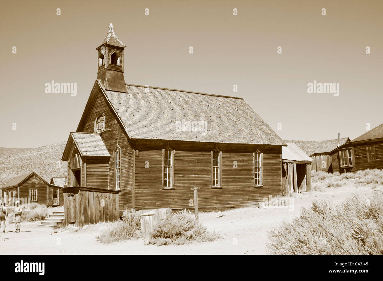 Methodist church in Bodie State Historic Park photographed in Sepia Stock Photo - Alamy