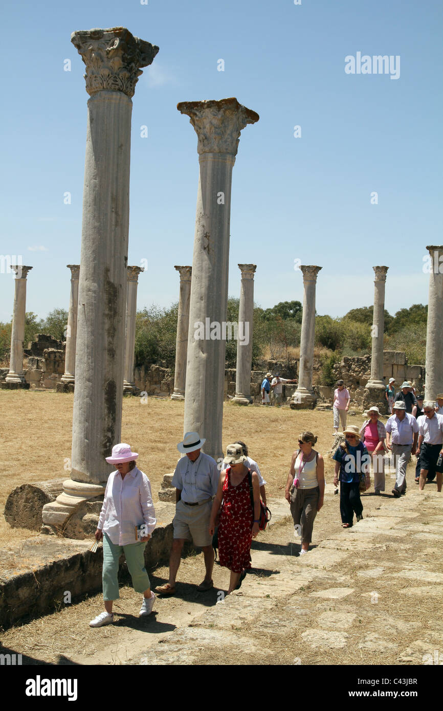 Tourists visit the ancient Roman ruins of Salamis, near Famagusta, in ...