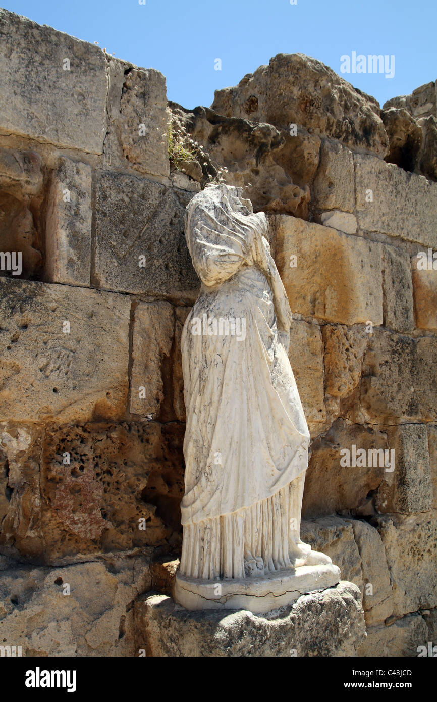 Statues in the ancient Roman ruins of Salamis, near Famagusta, in ...