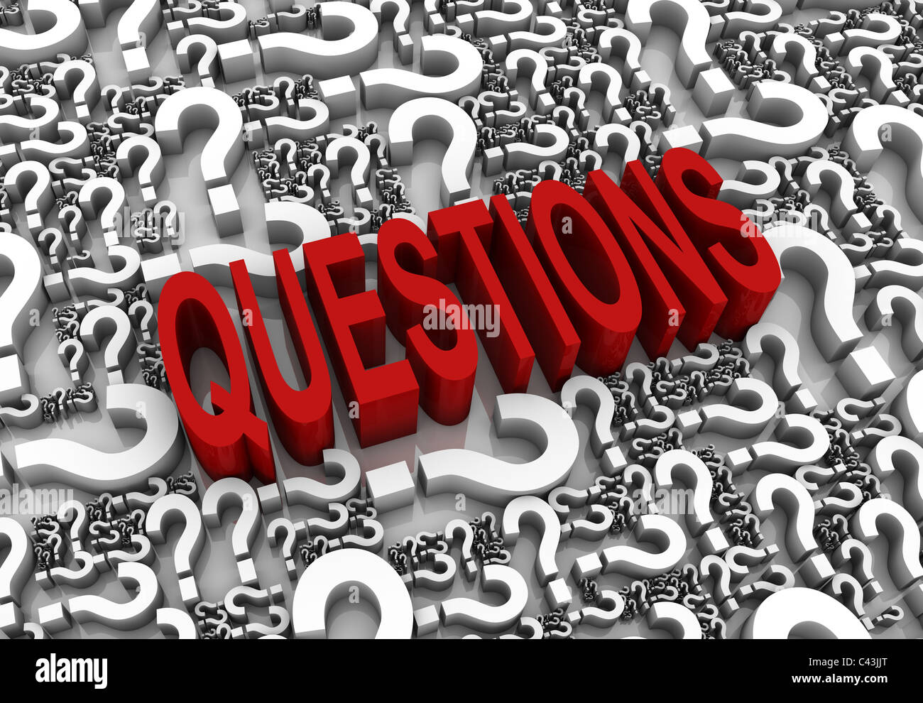 "QUESTIONS" 3D text surrounded by question marks. Part of a series ...