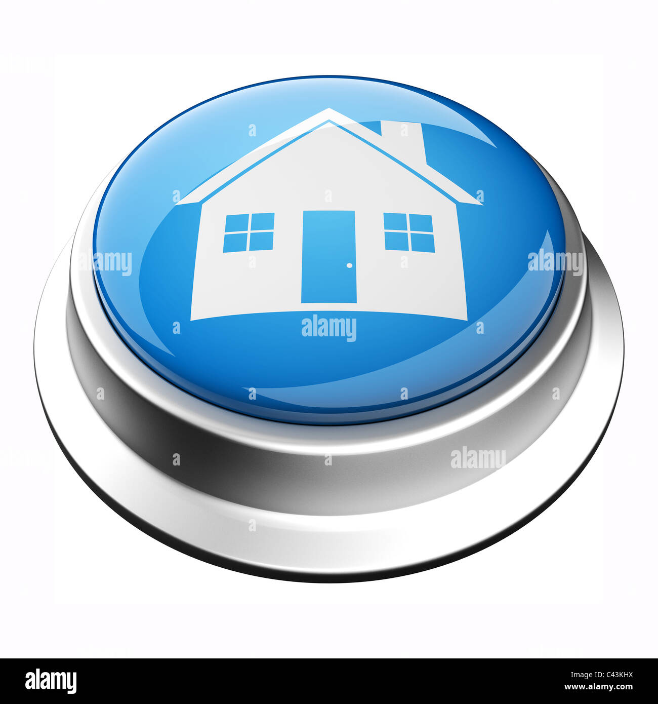 glossy 3D home button in brushed metal frame Stock Photo - Alamy
