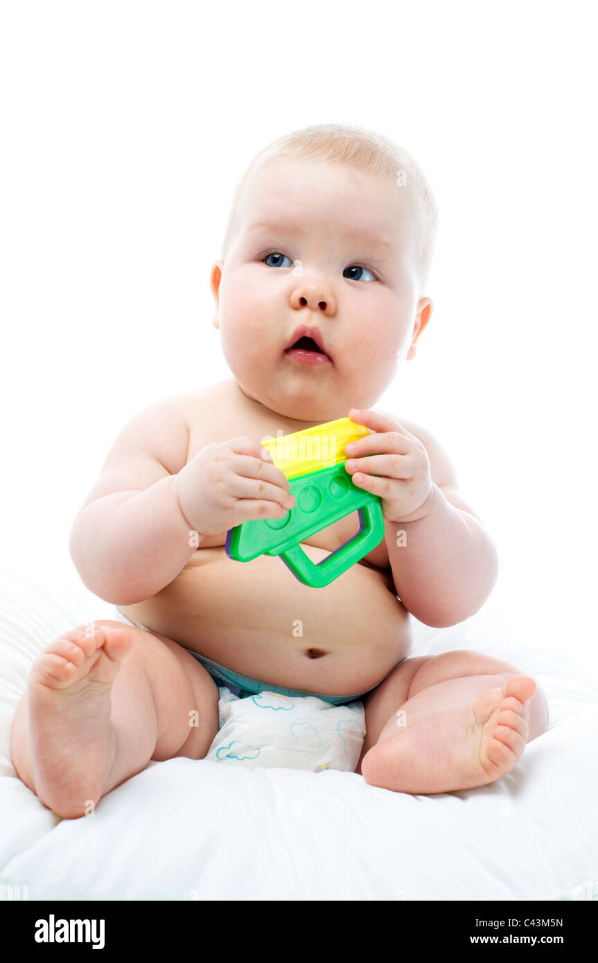 smiling baby sitting on the white background Stock Photo - Alamy
