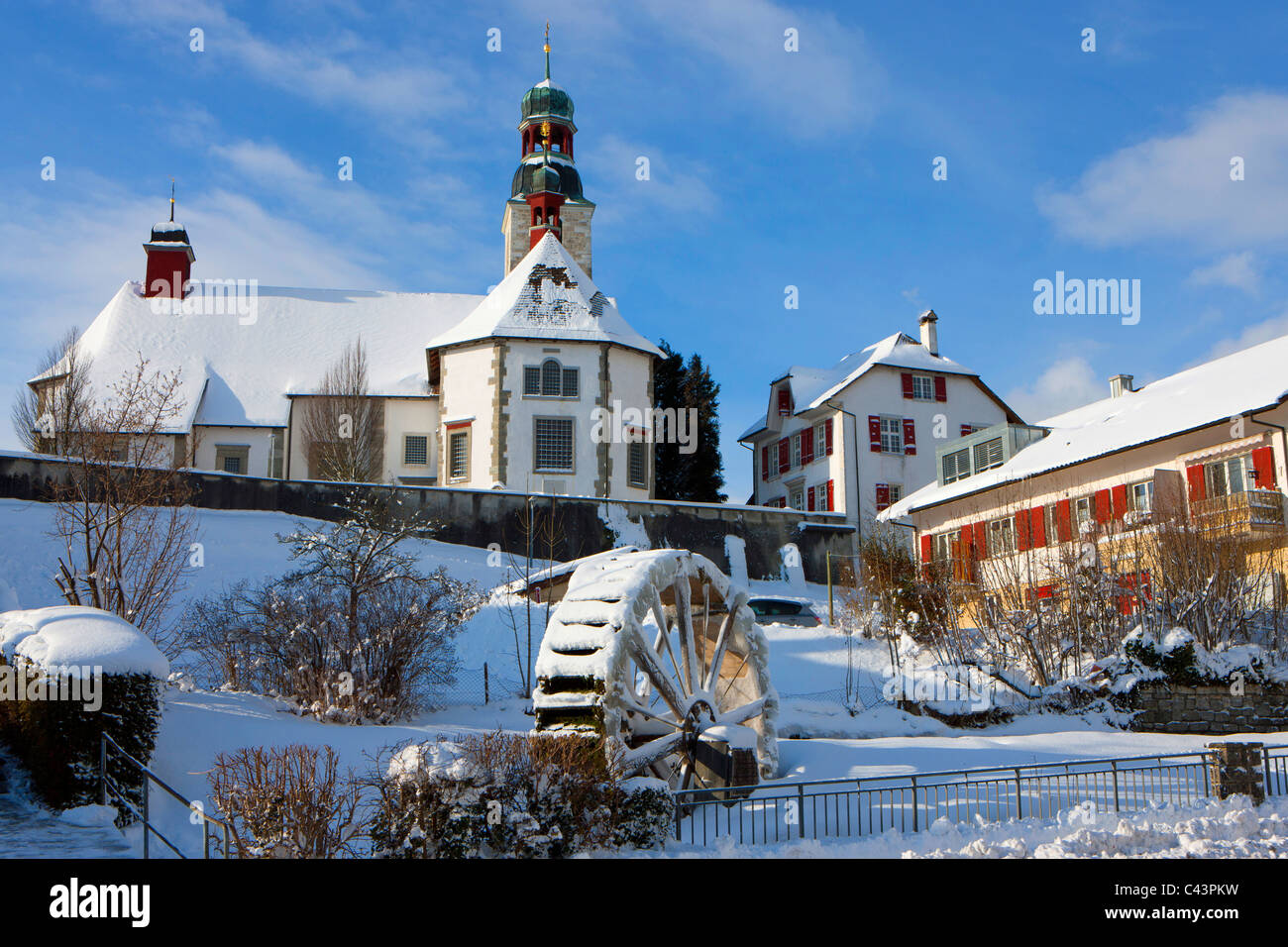 Oberdorf, Switzerland, canton Solothurn, village, houses, homes, church ...