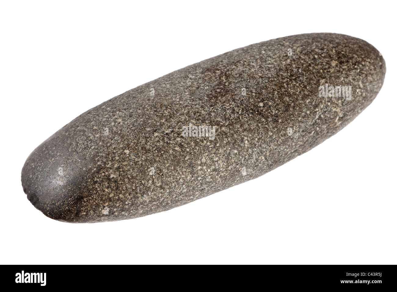 Stone age axe head photographed against a pure white background ...