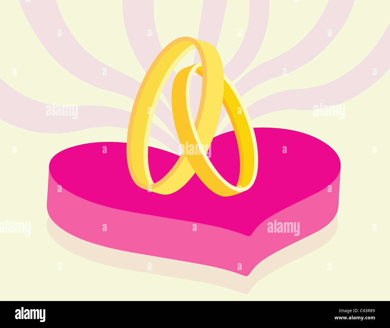 wedding concept with two overlap rings and heart symbol Stock Photo - Alamy