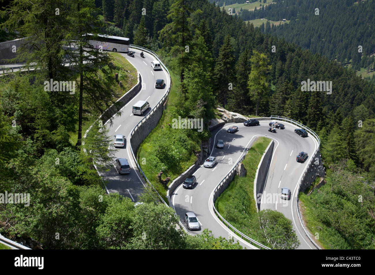 Alps, Alpine crossing, car, automobile, Bergell Engadin, Graubunden ...