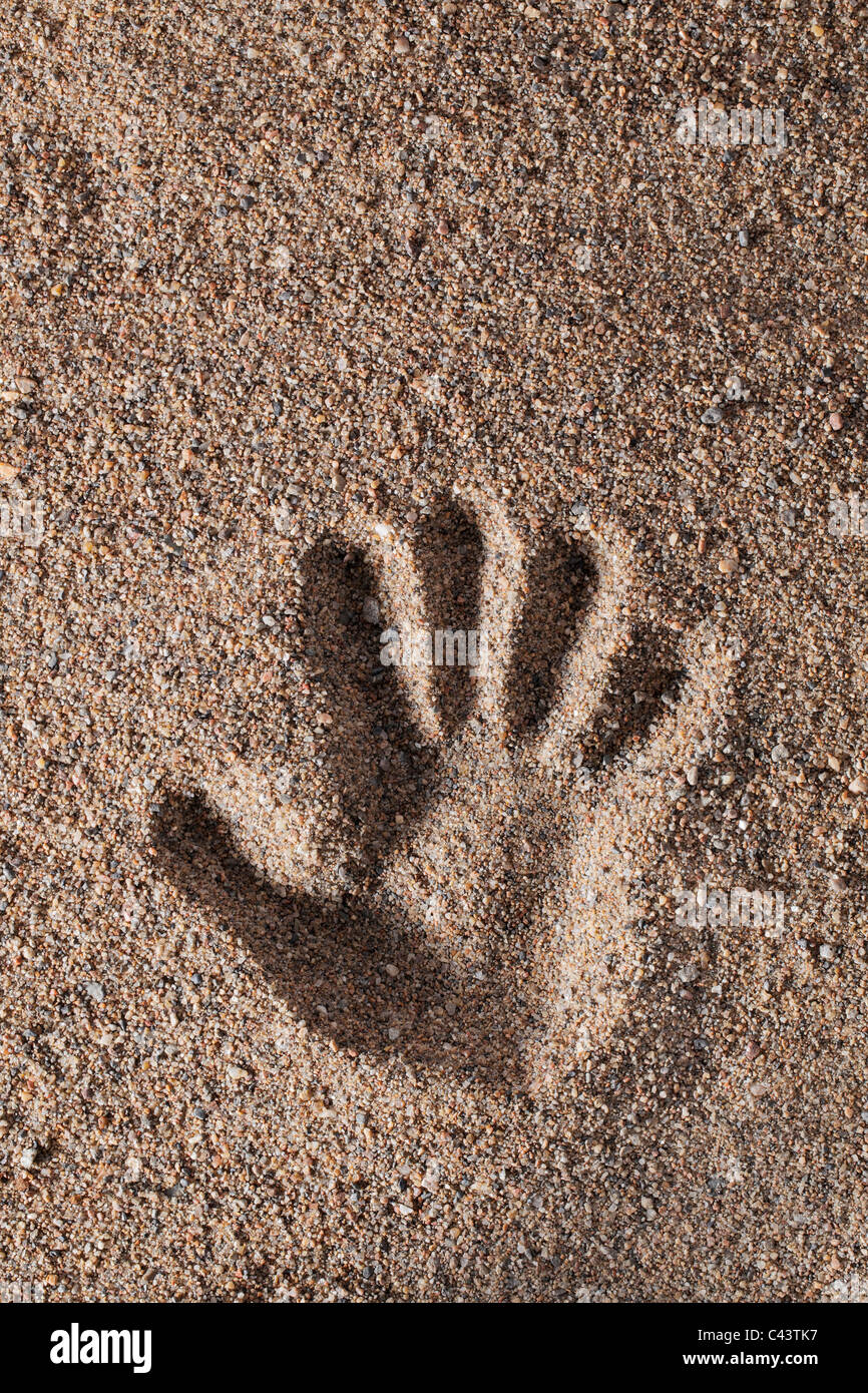 Hand print in coarse sand Stock Photo - Alamy
