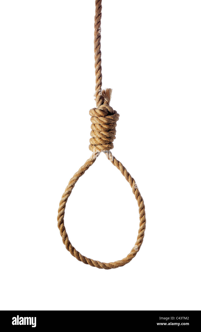 Old rope with hangman's noose isolated on white Stock Photo - Alamy
