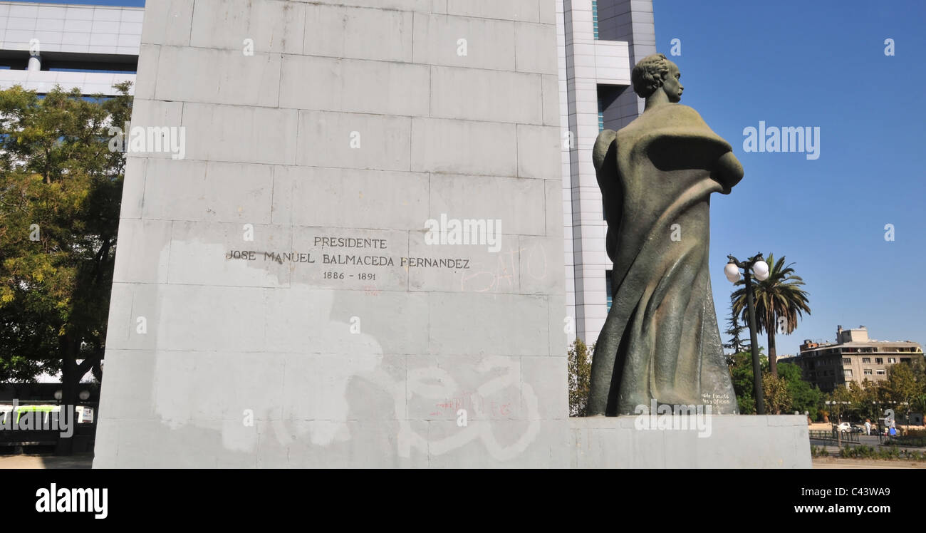 Blue sky profile of Monument to President Jose Balmaceda (statue and ...