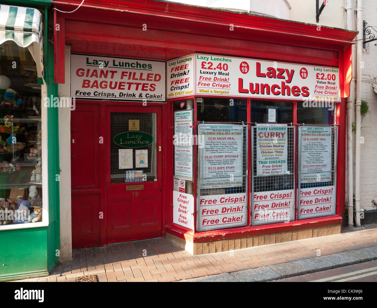 the brightly coloured Lazy Luncges cafe in Weymouth Dorset Stock Photo ...