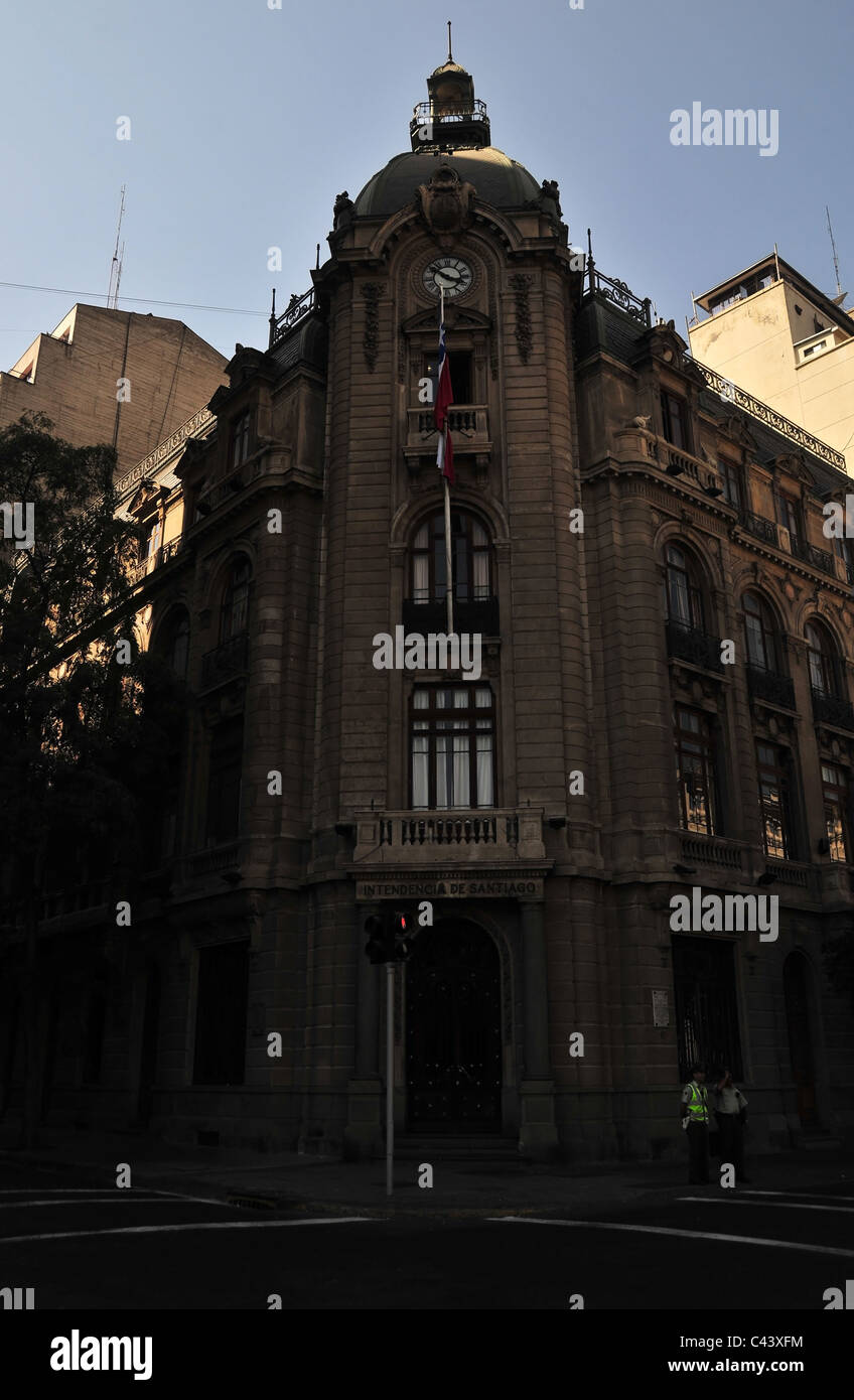 Neo-classical Intendencia de Santiago Building and 2 pavement policemen ...