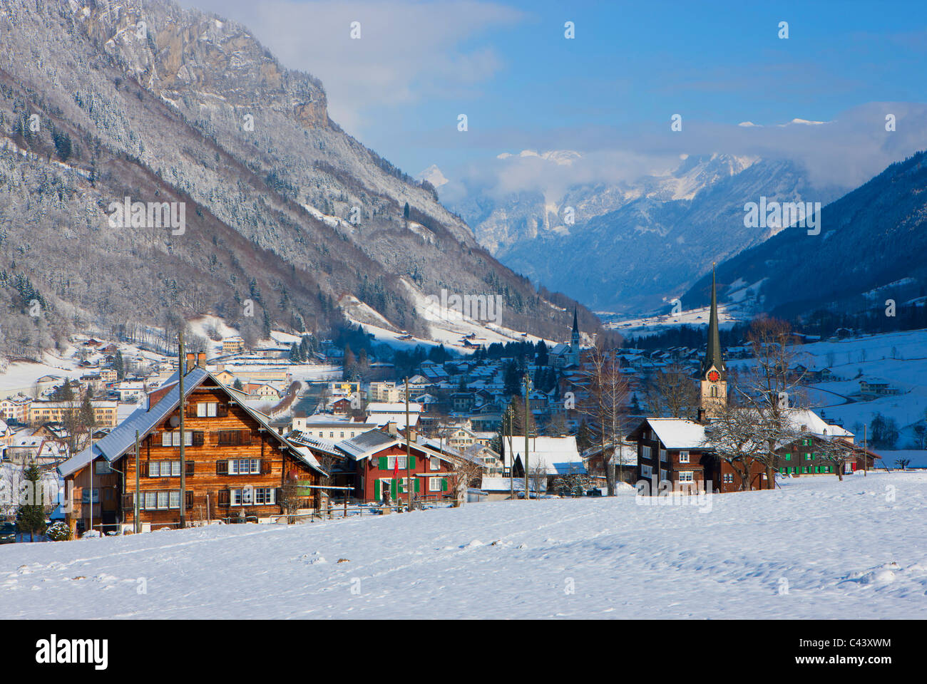Linthal, Switzerland, Europe, canton Glarus, village, houses, homes ...