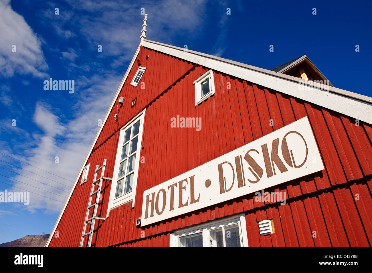 Greenland, Europe, Qeqertarsuaq, west coast, hotel, disco, building ...