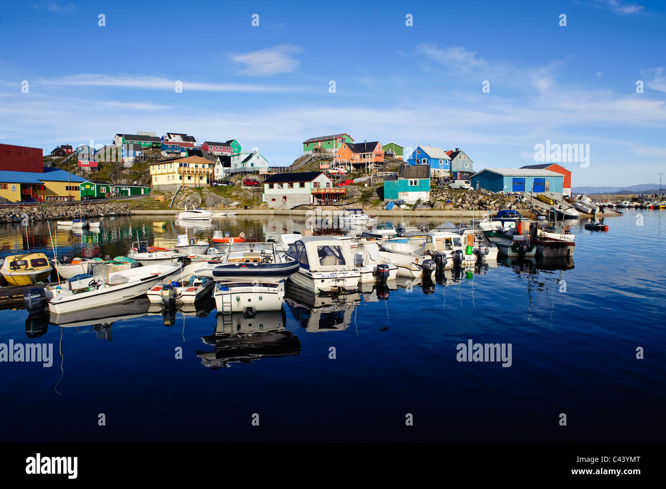 Greenland, Europe, west coast, Maniitsoq, place, houses, homes, harbour ...