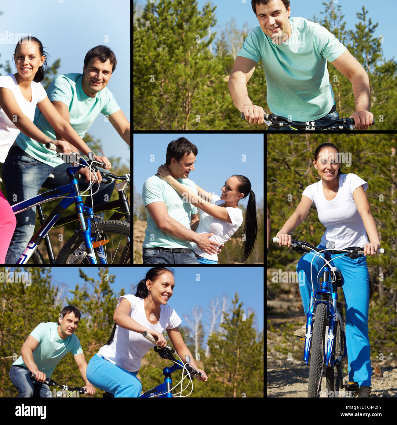 Collage of two young people on bikes Stock Photo - Alamy