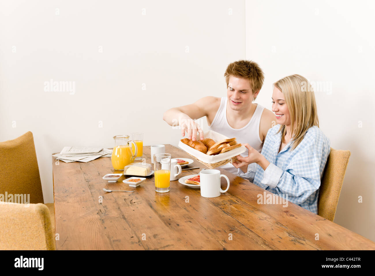 Pajamas table breakfast croissant hi-res stock photography and images ...