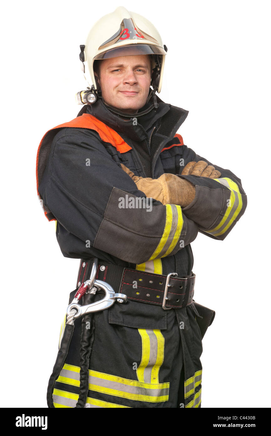 Picture from a young and successful firefighter at work Stock Photo - Alamy