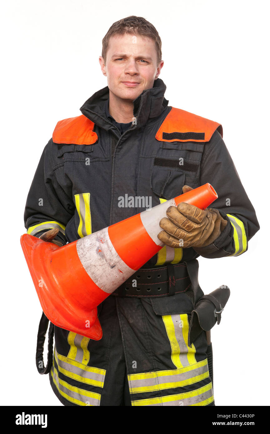 Picture from a young and successful firefighter at work Stock Photo - Alamy