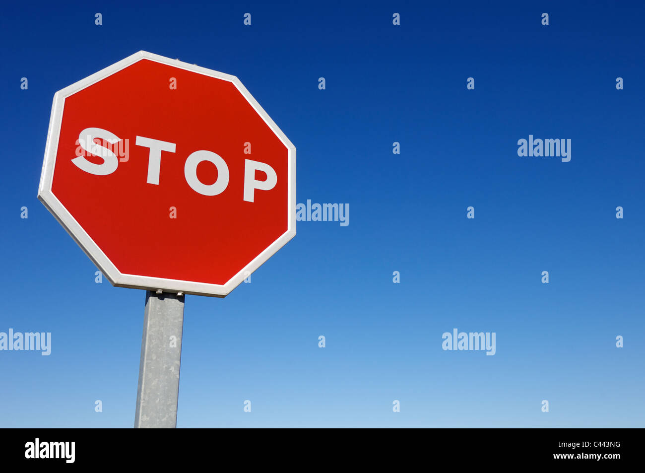 forefront of a stop sign with a clear blue sky Stock Photo - Alamy