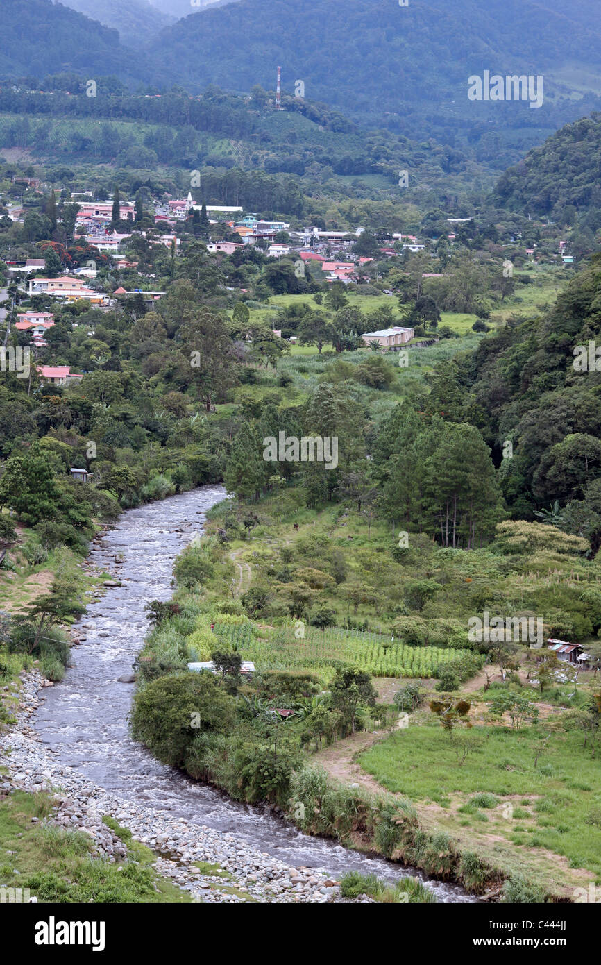Overview of the mountain town and the Rio Caldera. Boquete, Chiriqui ...