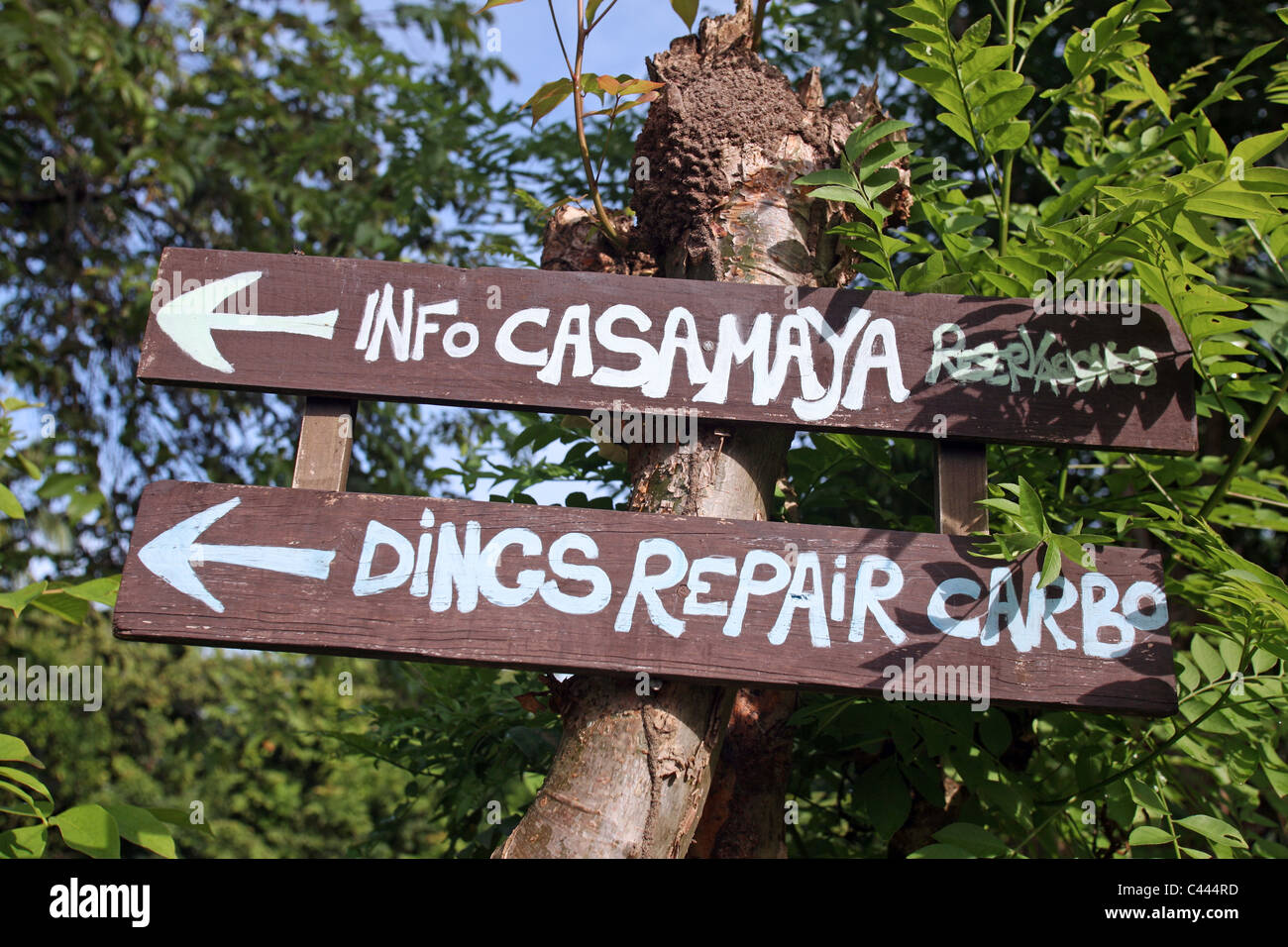 Surfboard repair and accommodation sign at the popular surfing stretch ...