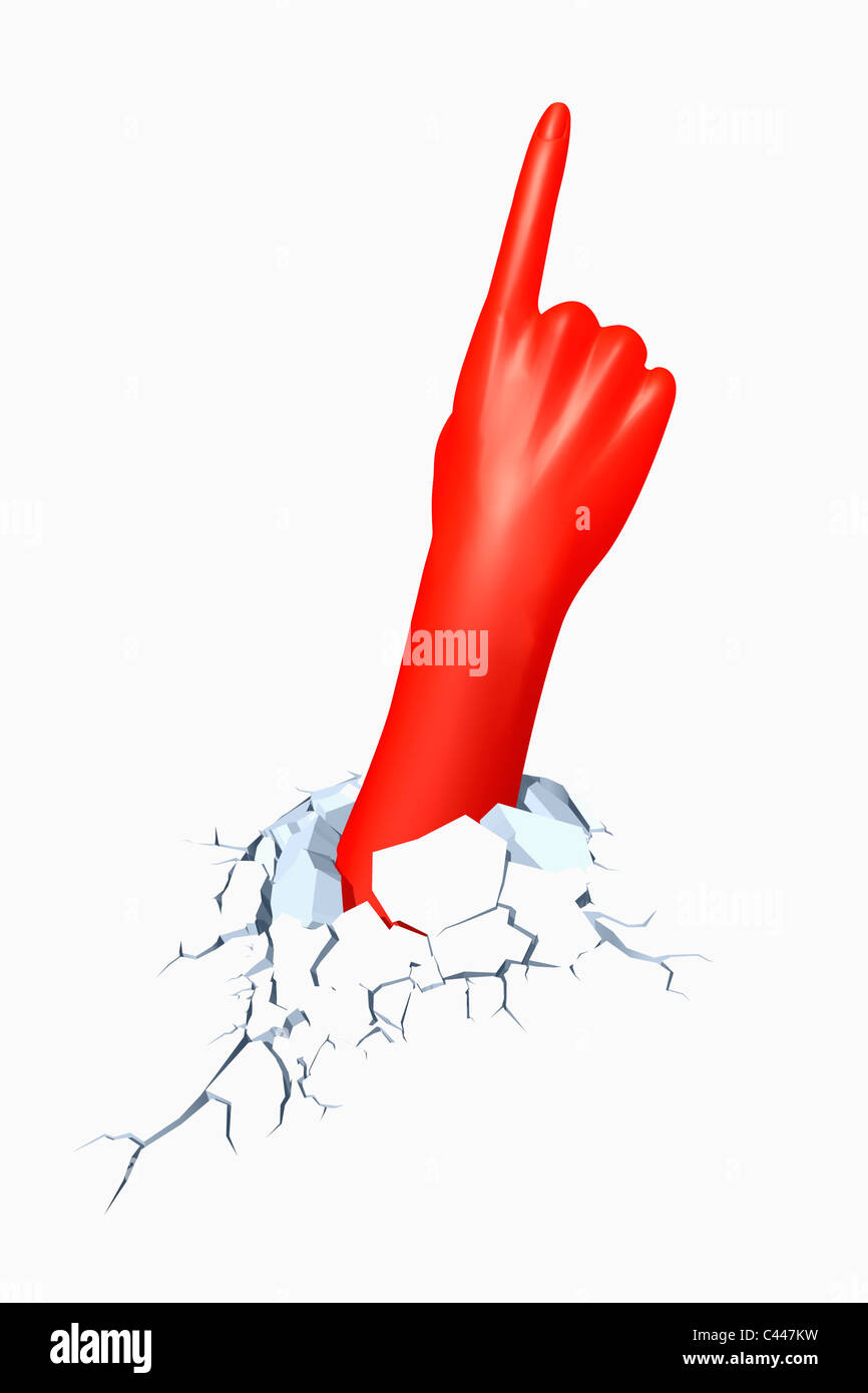 A human hand breaking through concrete and pointing up Stock Photo - Alamy