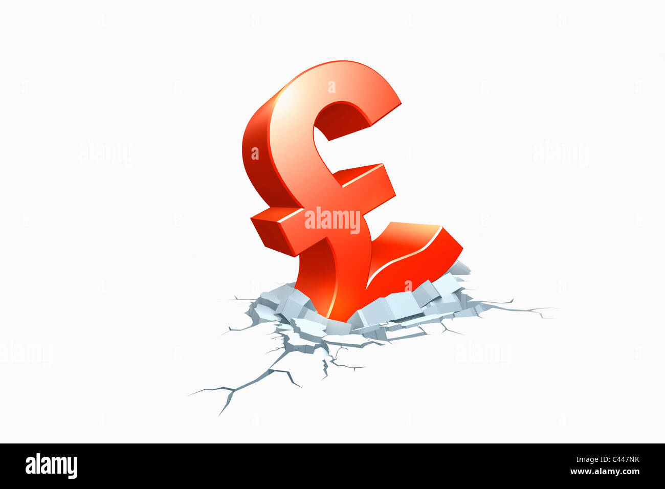 A fallen pound symbol sinking in cracked concrete Stock Photo - Alamy
