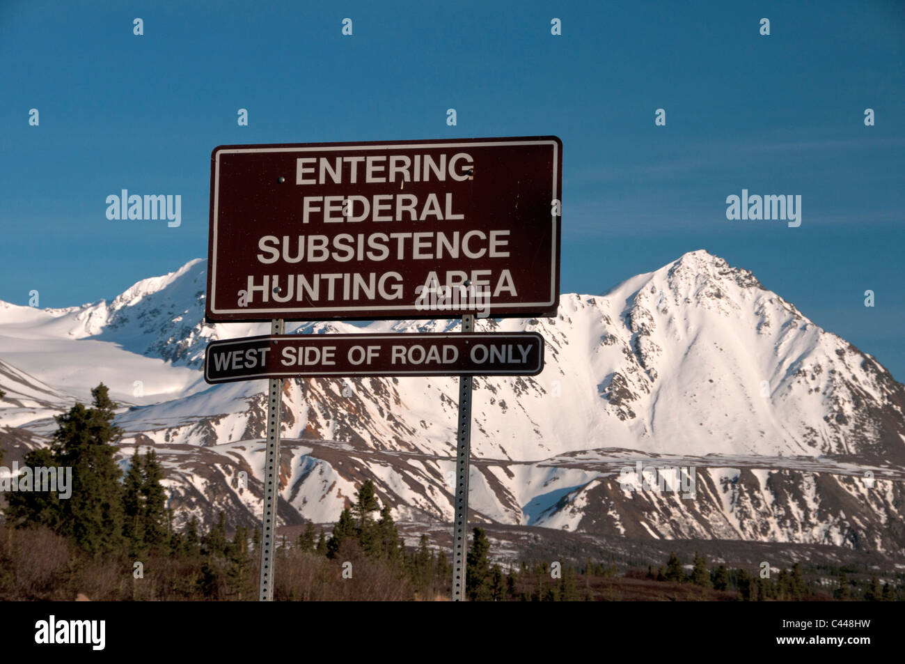 federal subsistence hunting area, sign, Denali Highway, Alaska, North ...